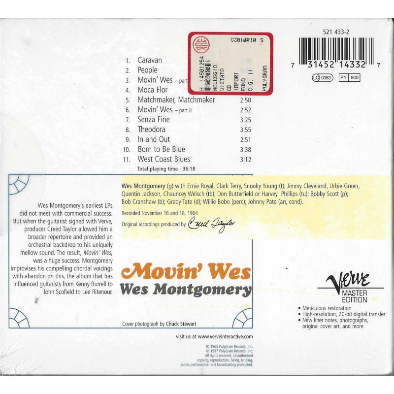 Wes Montgomery CD Movin' Wes / Verve Records – 5214332 Sigillato