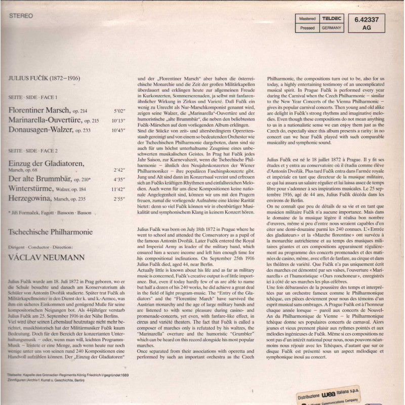 Julius Fucik LP Einzug Der Gladiatoren, Florentiner Marsch / 642337AG